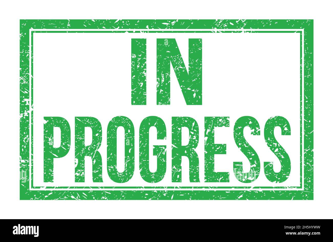 IN PROGRESS, words written on green rectangle stamp sign Stock Photo ...