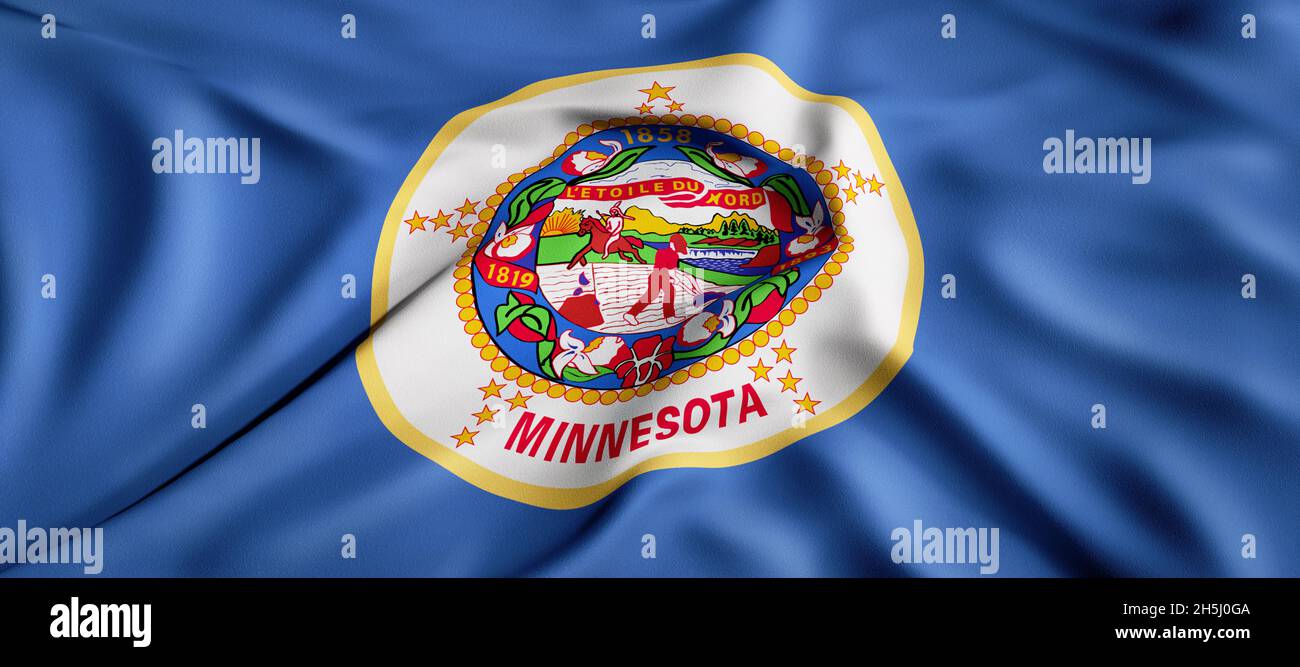Waving flag concept. National flag of the US State of Minnesota. Waving ...