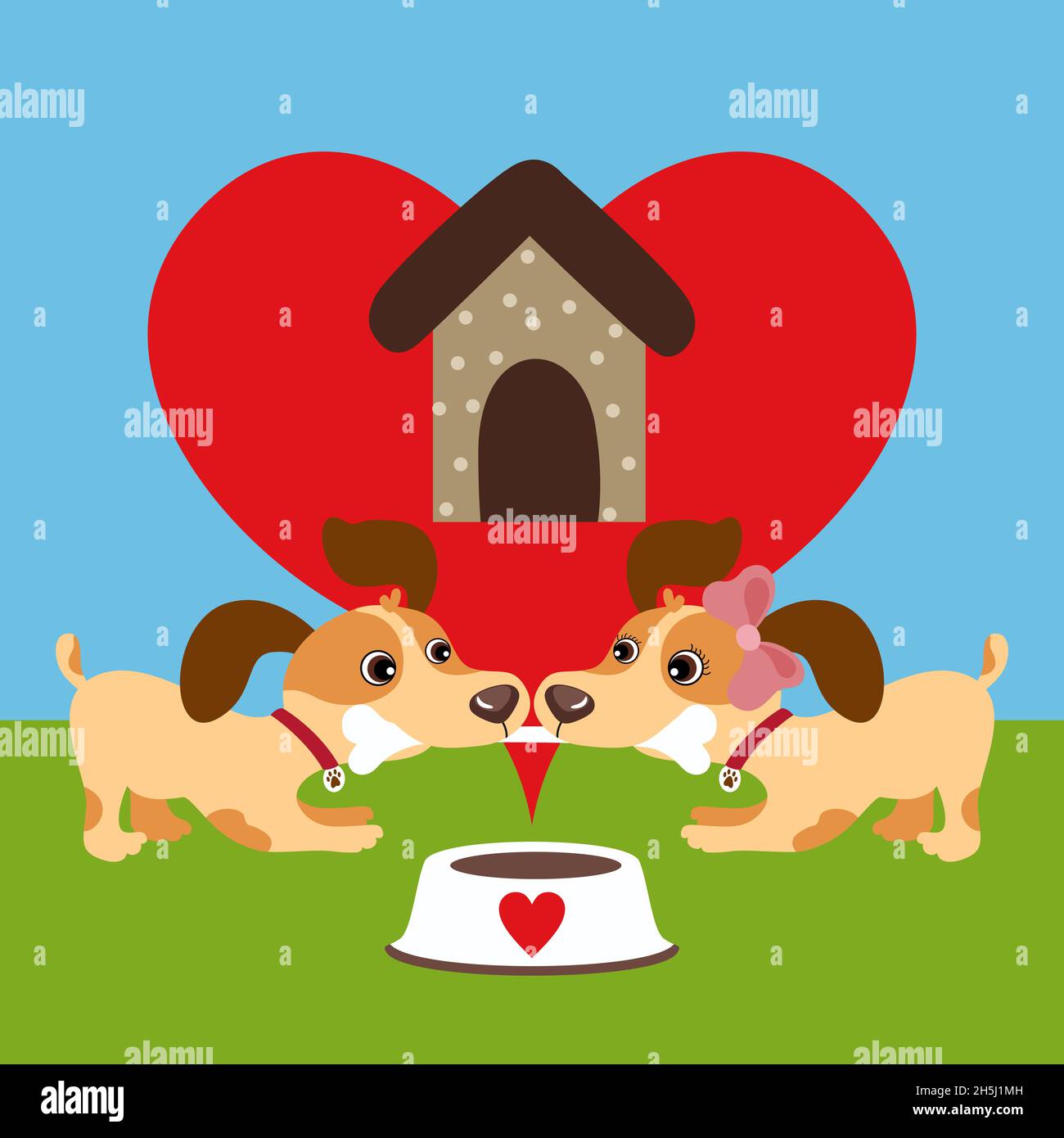 Cute two dog in love holding a bone Stock Photo - Alamy