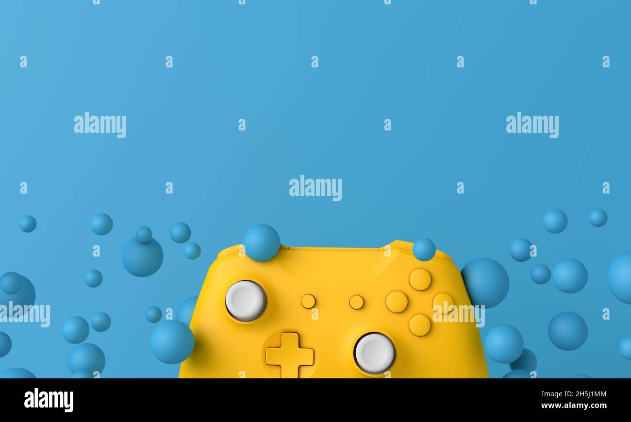 Video game concept. Gaming controller with lots of blue spheres. 3D ...