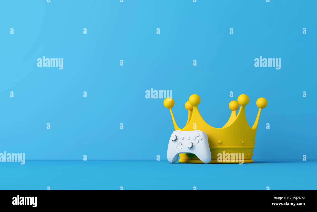 Video game tournament winner. Game controller with a crown. 3D ...