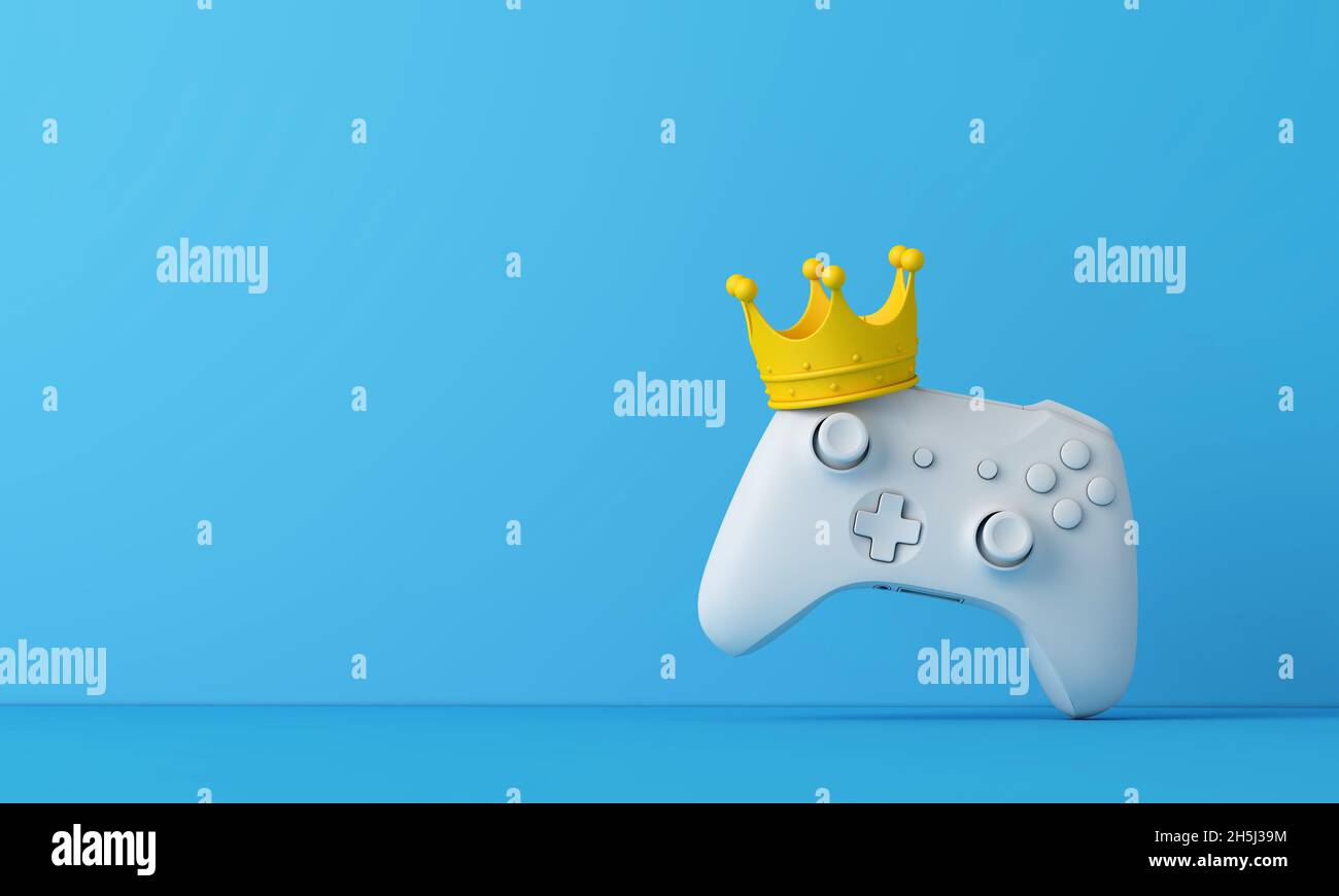 Video game king. Game controller wearing a crown. Winning gamer concept ...