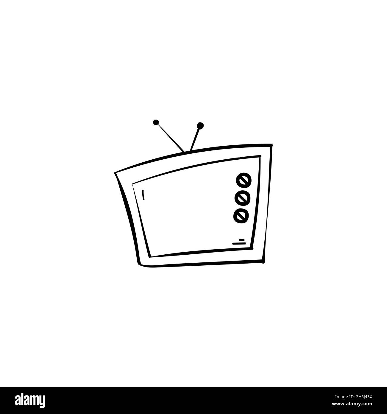 Hand Drawn television doodle illustration icon. Outline hand drawn tv ...