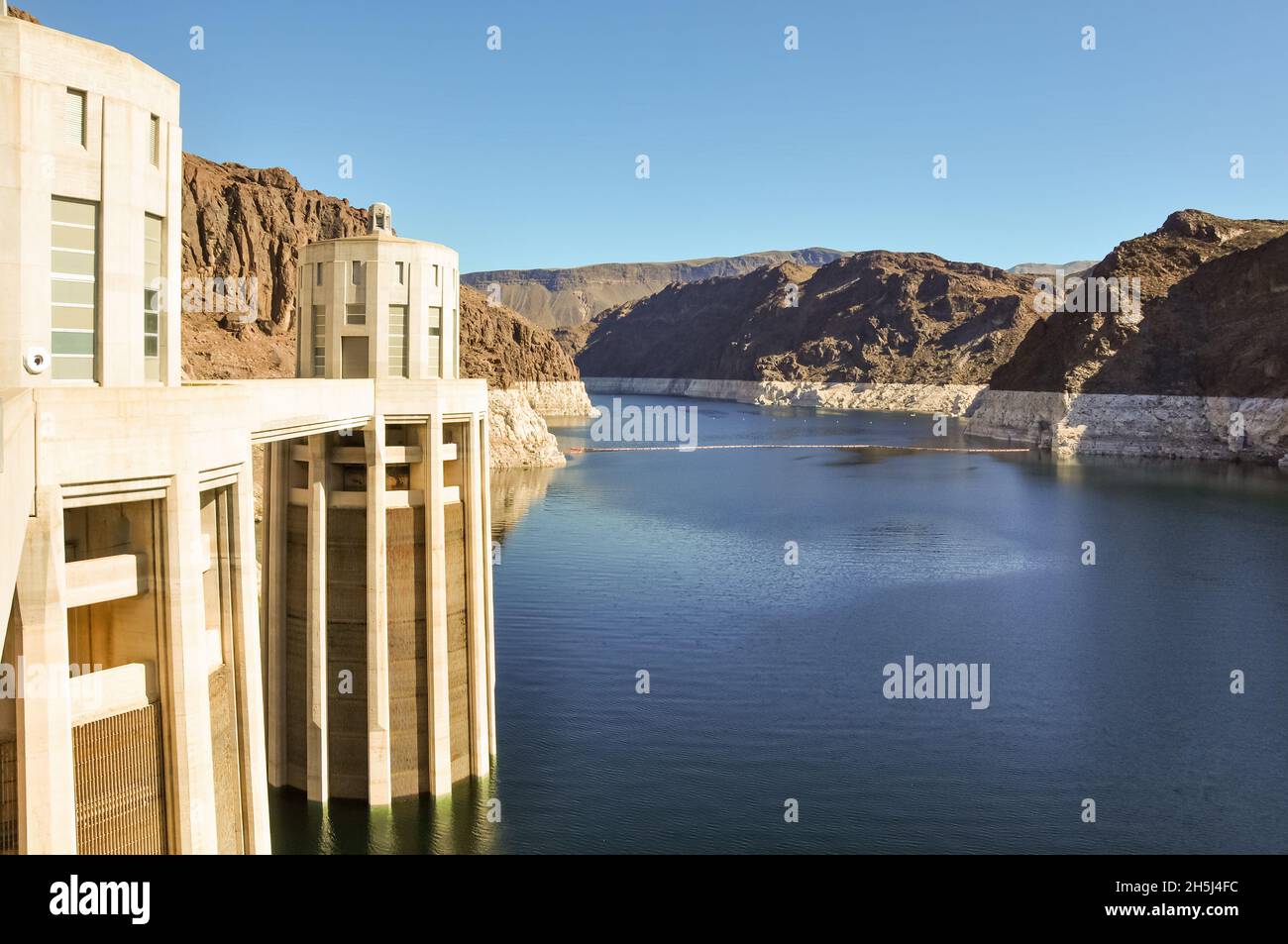 View of the pennstock towers or intake structure from the Hoover Dam on ...