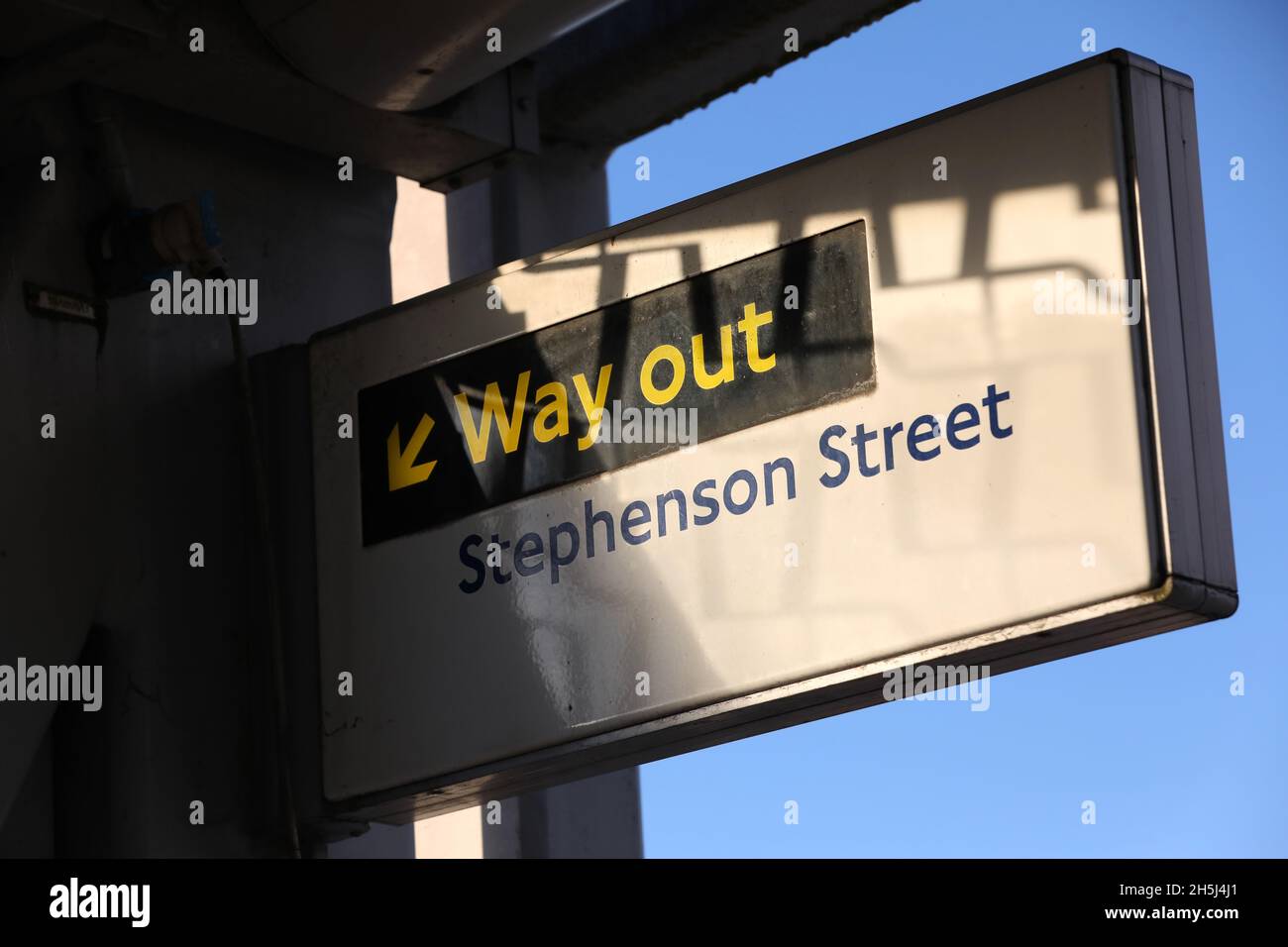 Docklands Light Railway Way Out sign directed to Stephenson Street ...