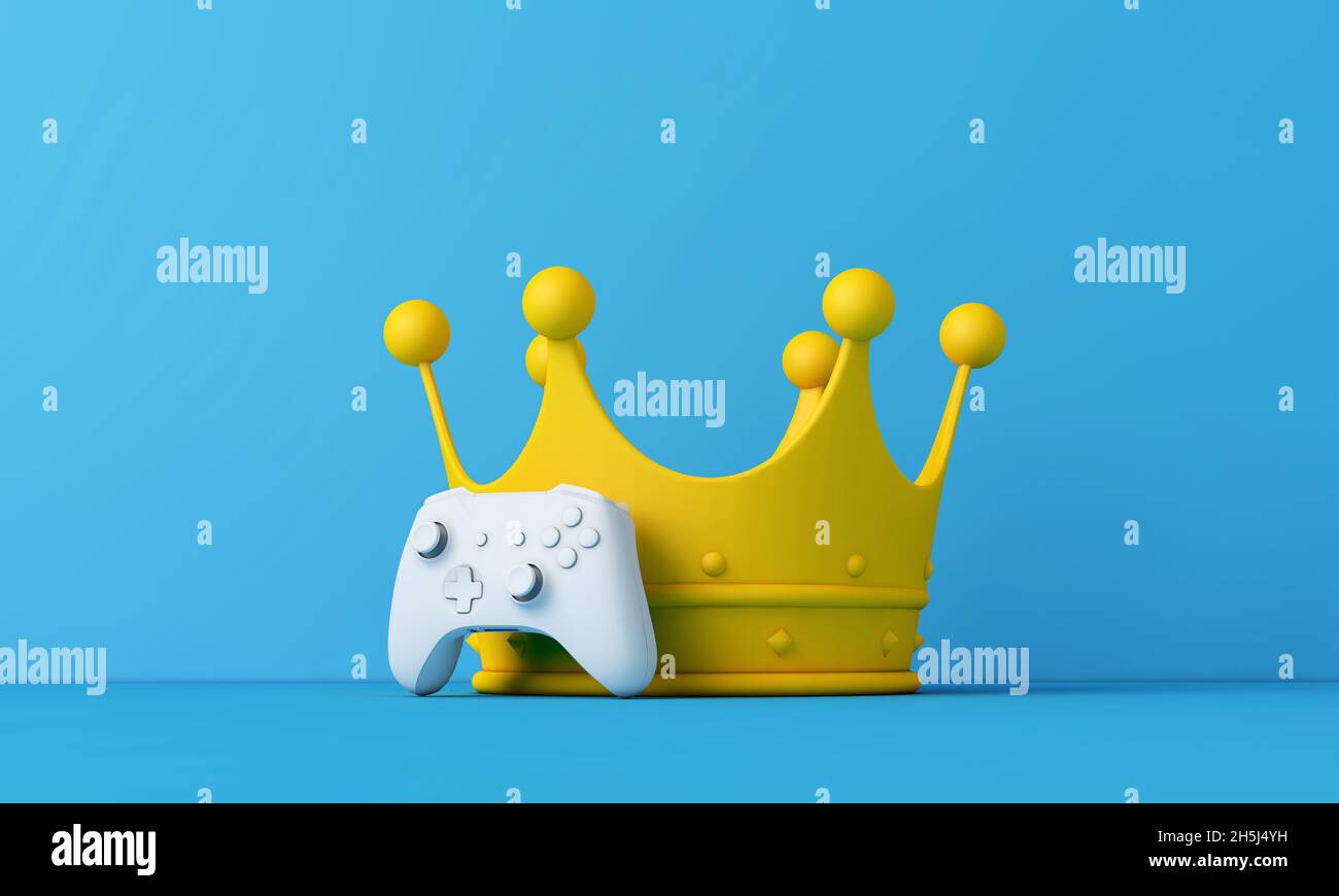 Video game tournament winner. Game controller with a crown. 3D ...