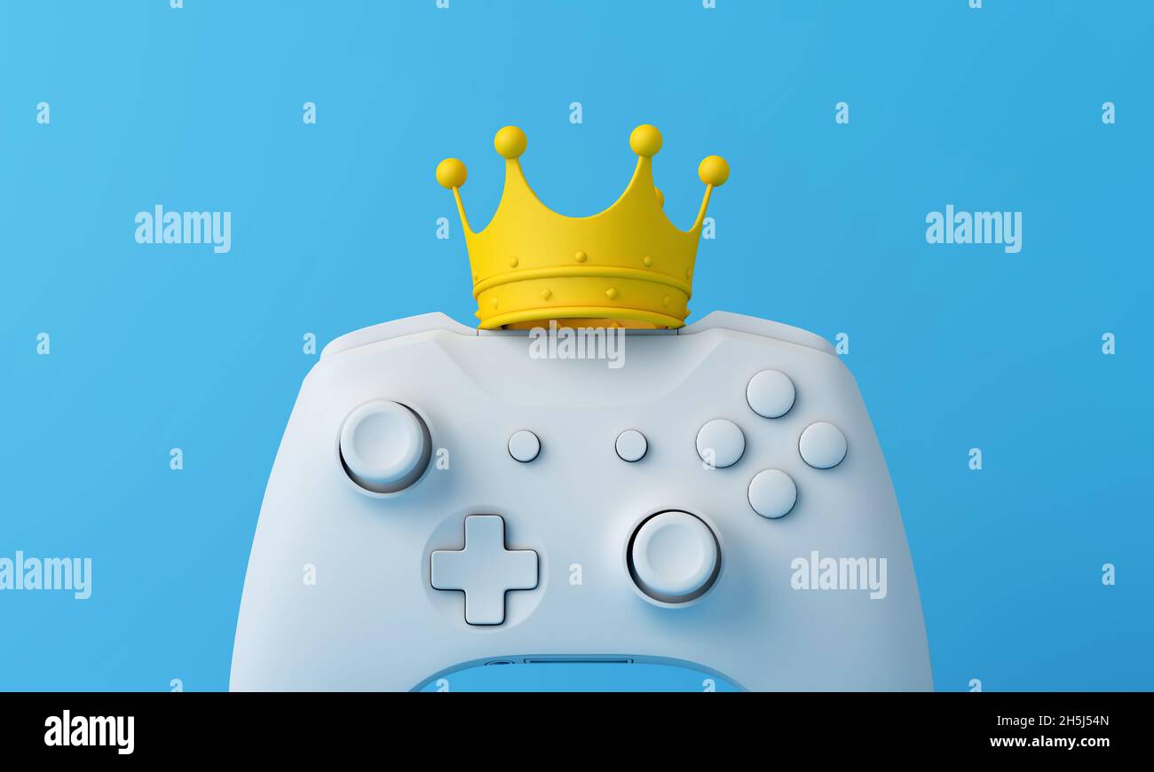 Video game king. Game controller wearing a crown. Winning gamer concept ...