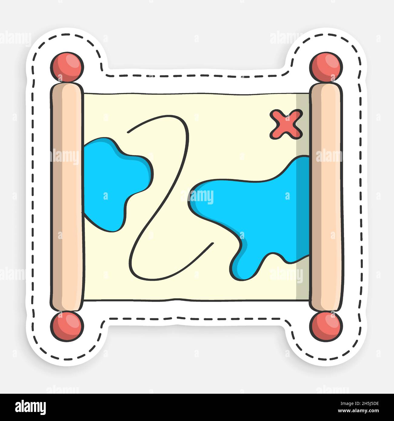 cartoon icon of doodle old map. Papyrus paper rolled up. Medieval ...