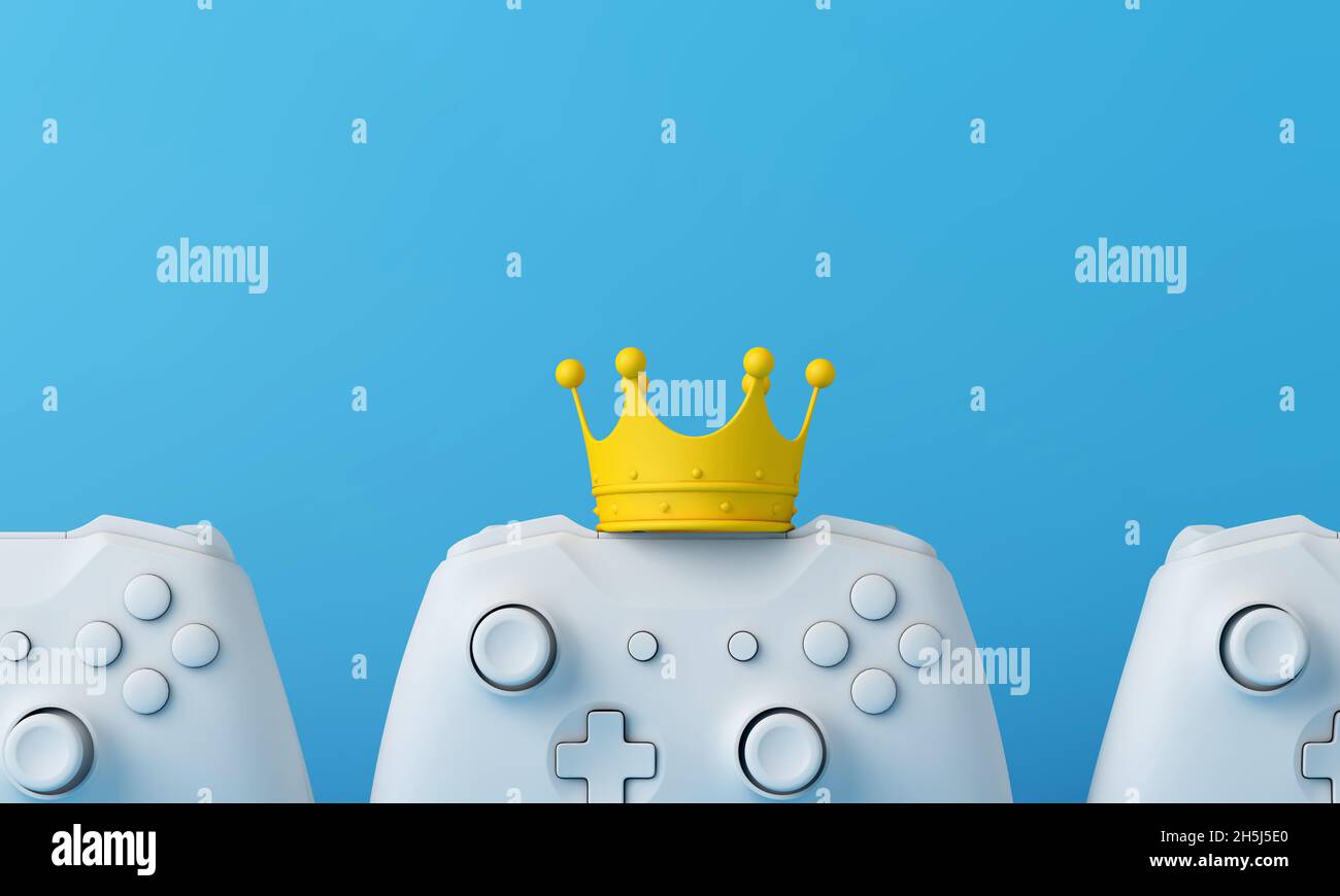 Video game king. Game controller wearing a crown. Winning gamer concept ...