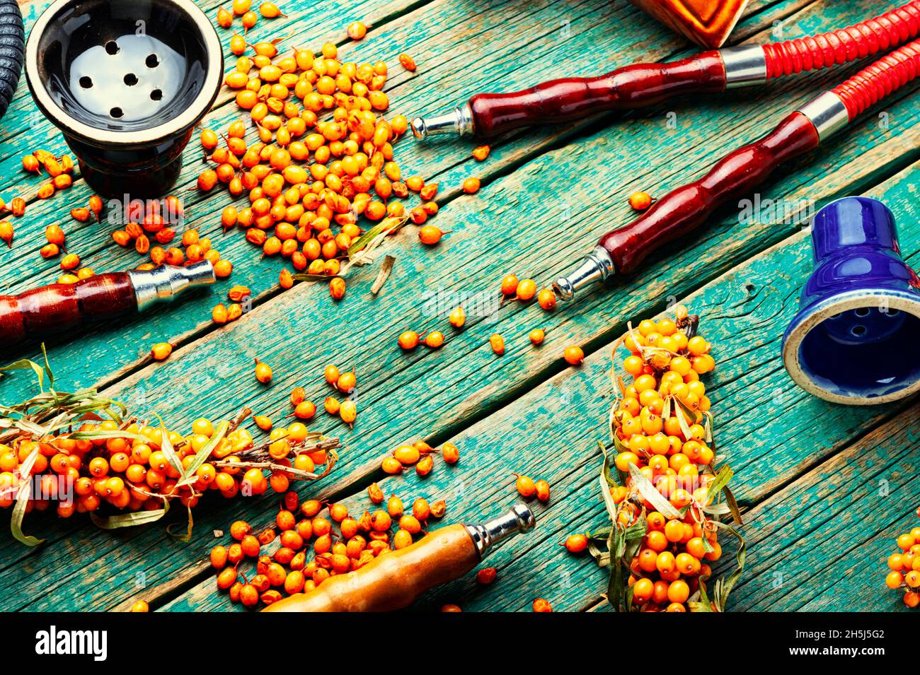 Fragrant hookah shisha of autumn berry.Smoking hookah with sea ...