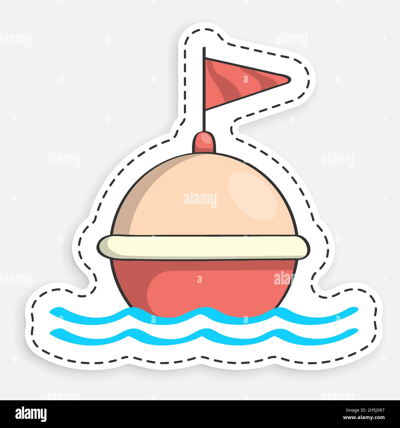cartoon icon of doodle restrictive sea buoy on waves. Regulation and ...