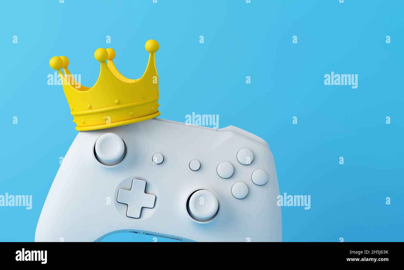 Video game king. Game controller wearing a crown. Winning gamer concept ...
