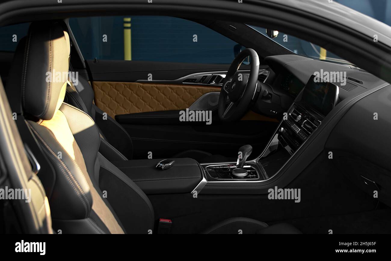 MUNICH, GERMANY - Oct 13, 2021: The interior of a BMW M8 Competition ...