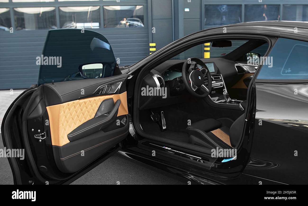 MUNICH, GERMANY - Oct 13, 2021: The interior of a BMW M8 Competition ...
