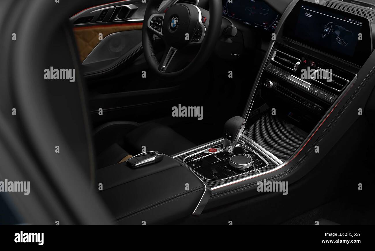 MUNICH, GERMANY - Oct 13, 2021: The interior of a BMW M8 Competition ...