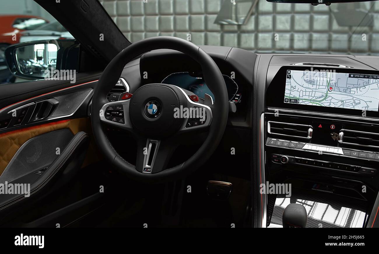 MUNICH, GERMANY - Oct 13, 2021: The interior of a BMW M8 Competition ...