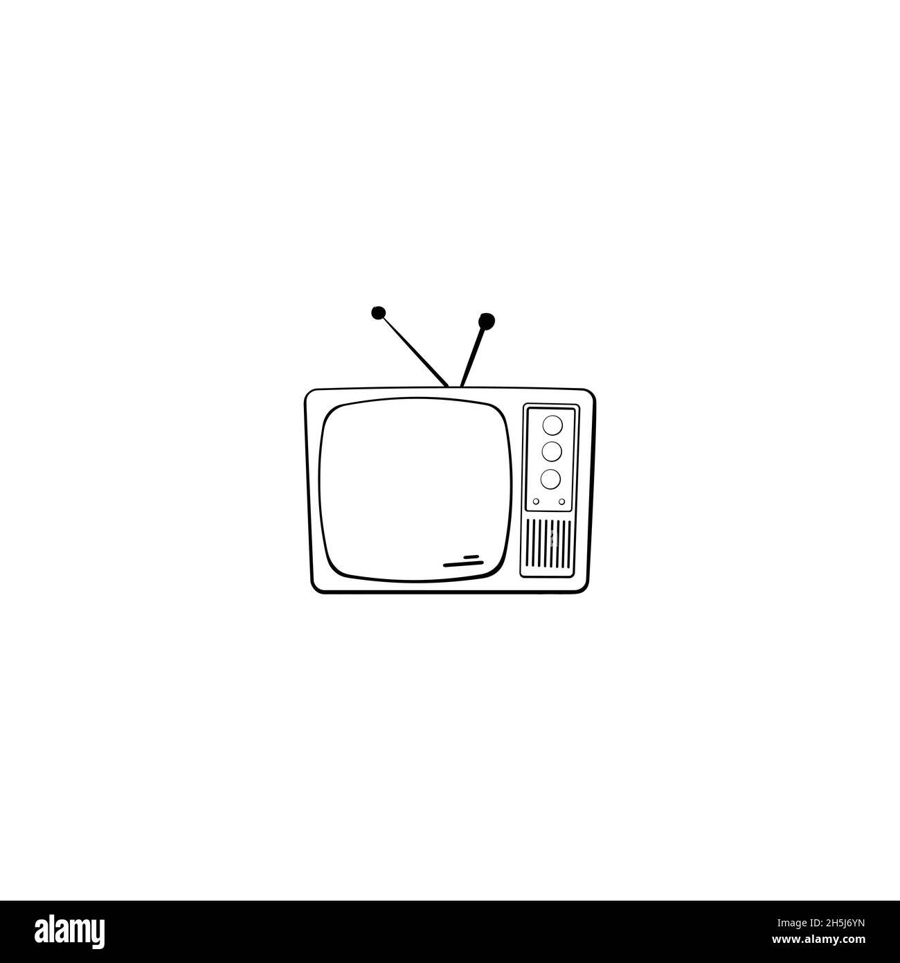 Hand Drawn television doodle illustration icon. Outline hand drawn tv ...