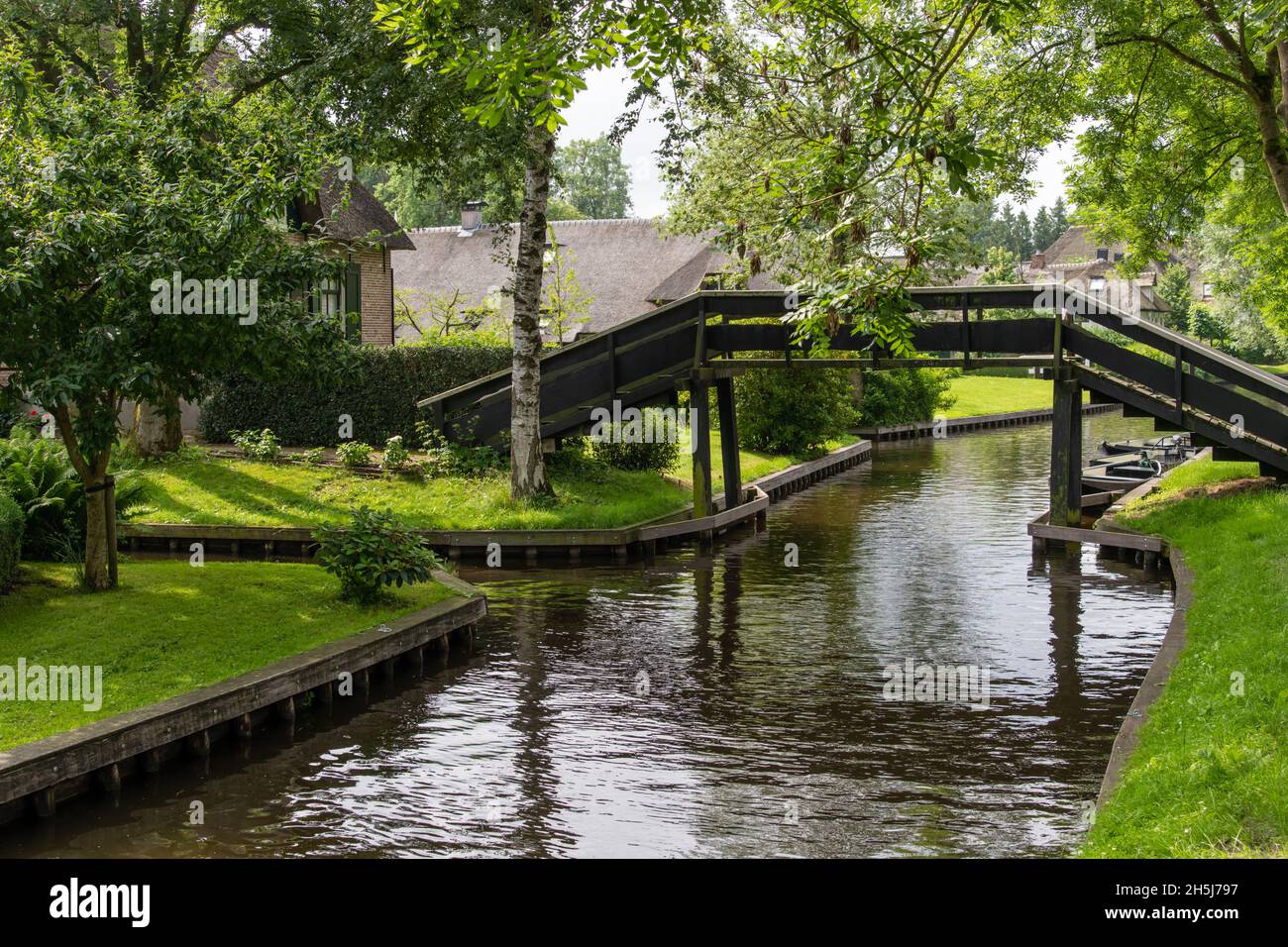 Giethoorn, The Netherlands-July 2021; View over one of the canals and ...