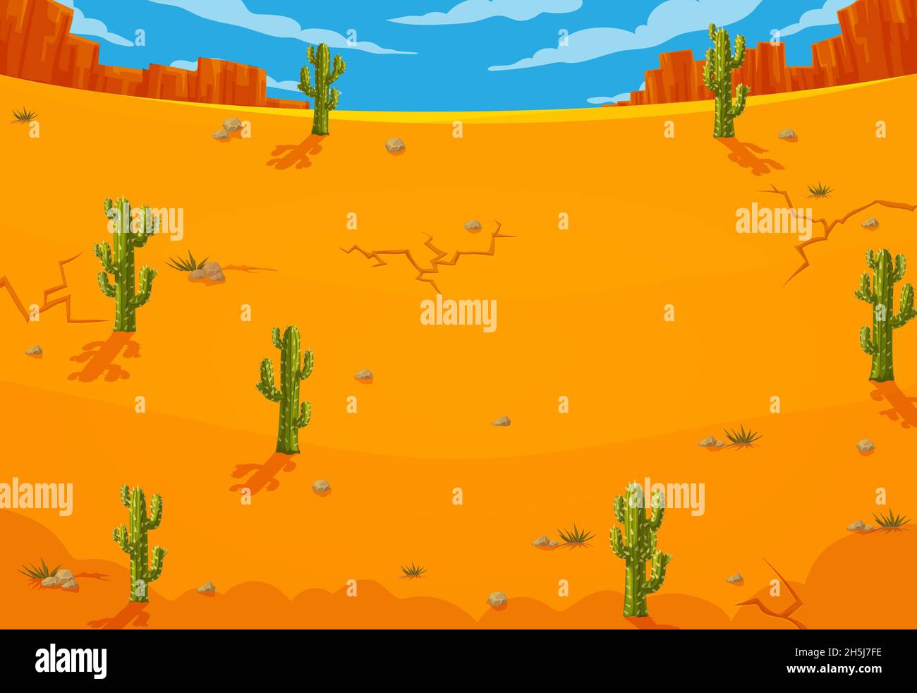 Cartoon mexican desert landscape game background with cactuses ...