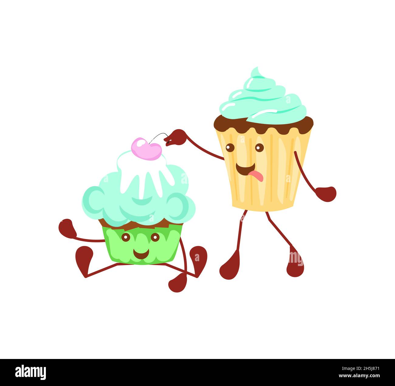 Cute funny cupcake characters isolated on white background. Beautiful ...