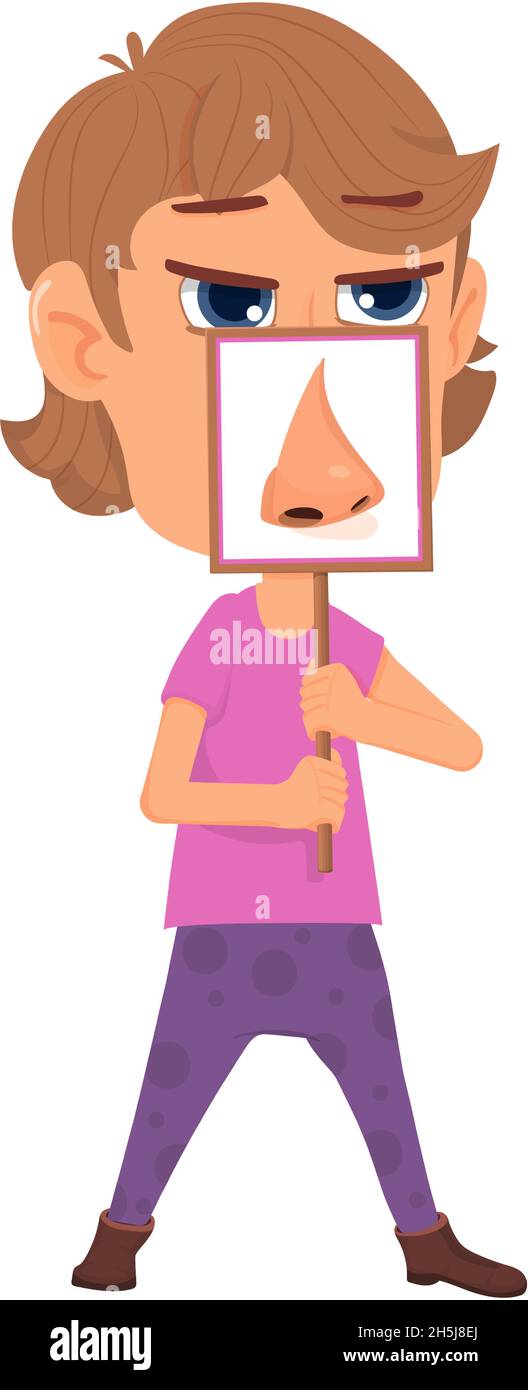 Children smell sense. Boy holding nose flash card Stock Vector Image ...