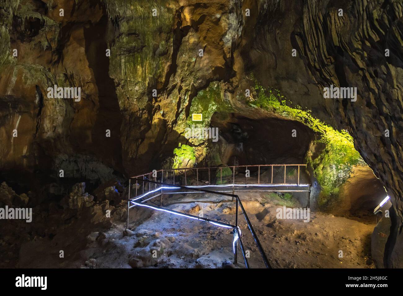 Tourist route in Bacho Kiro cave, embedded in the canyons of the Andaka ...