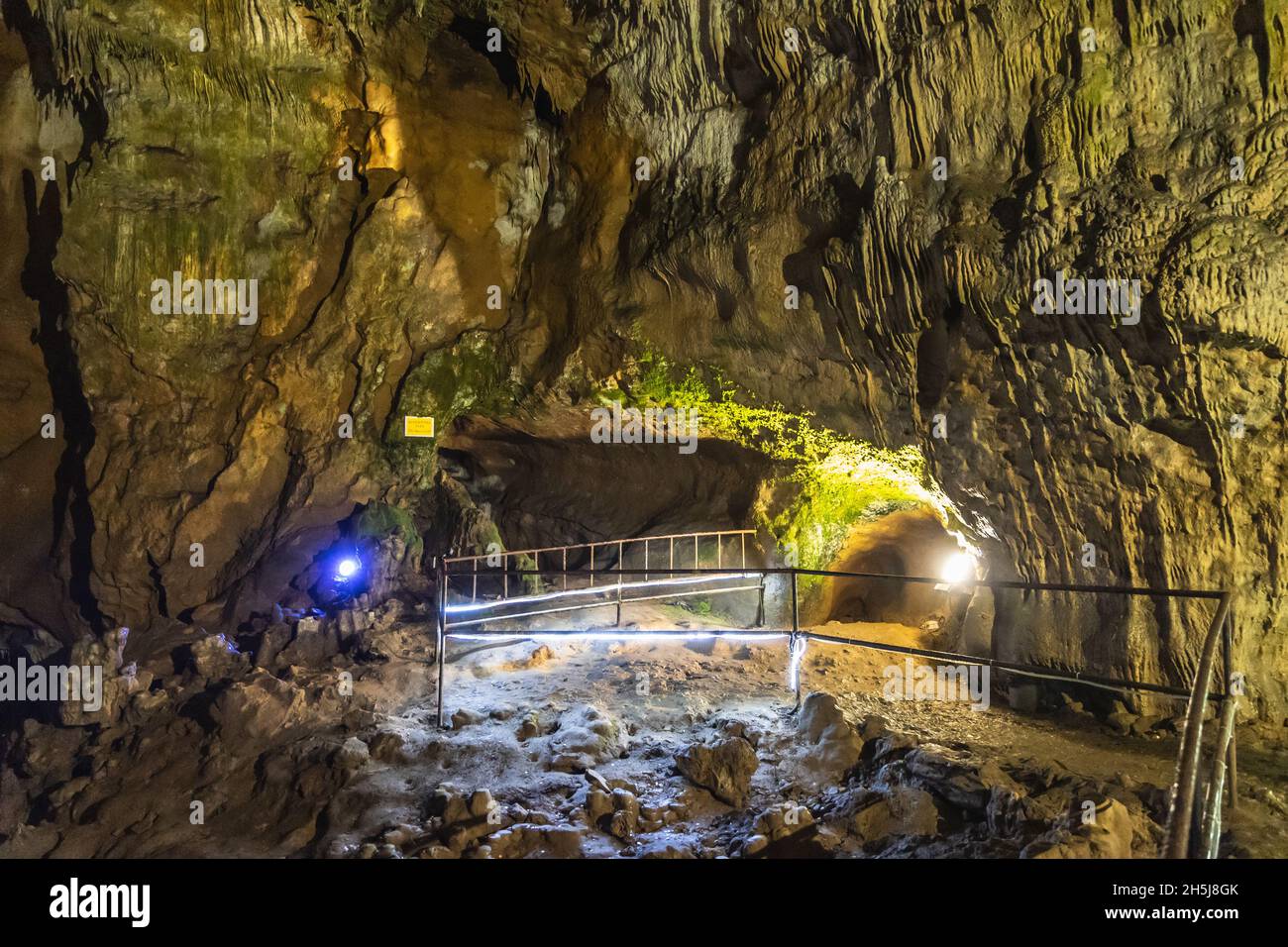 Tourist route in Bacho Kiro cave, embedded in the canyons of the Andaka ...