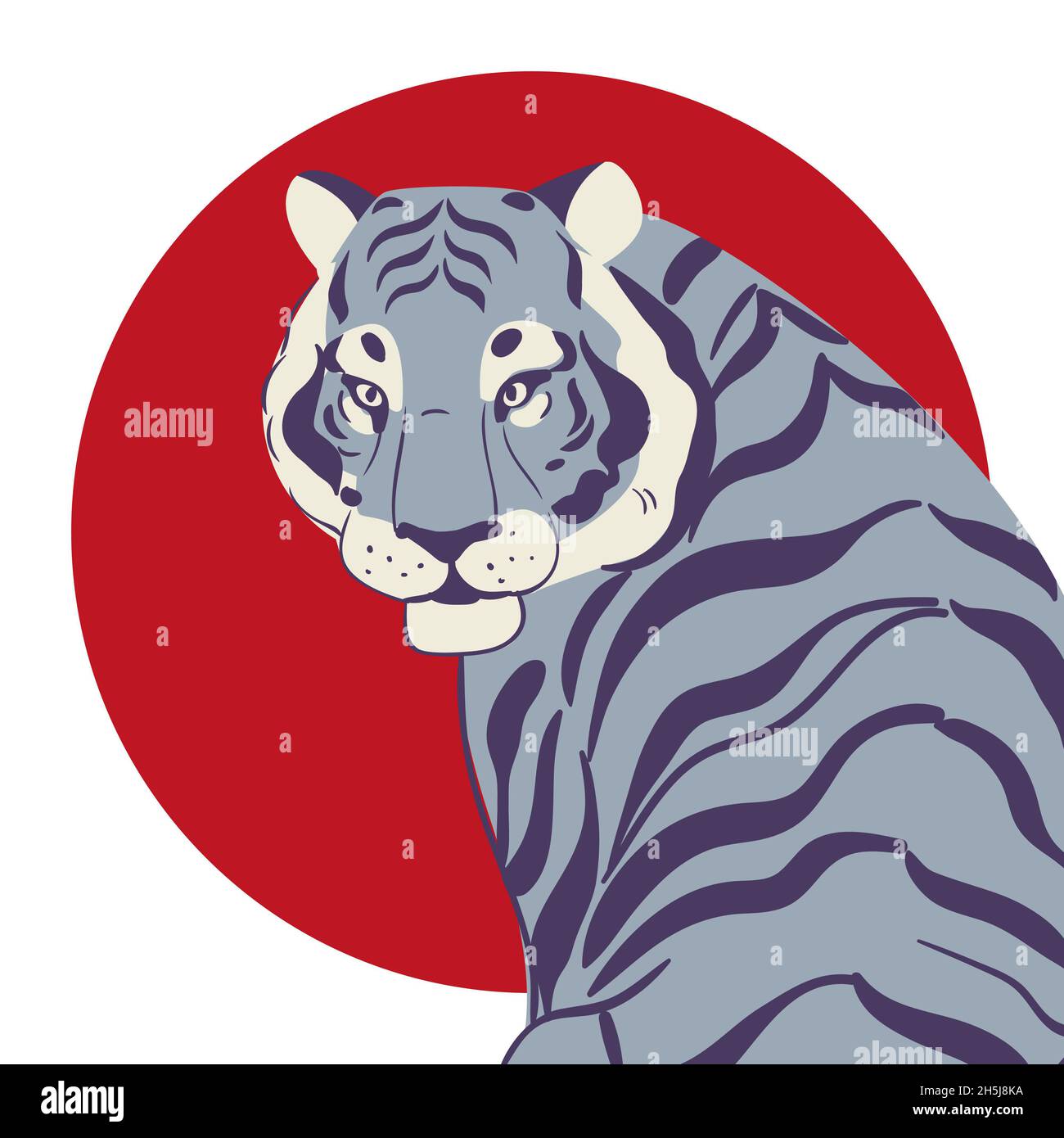 White tiger on red circle isolated on white. Vector tiger side view ...