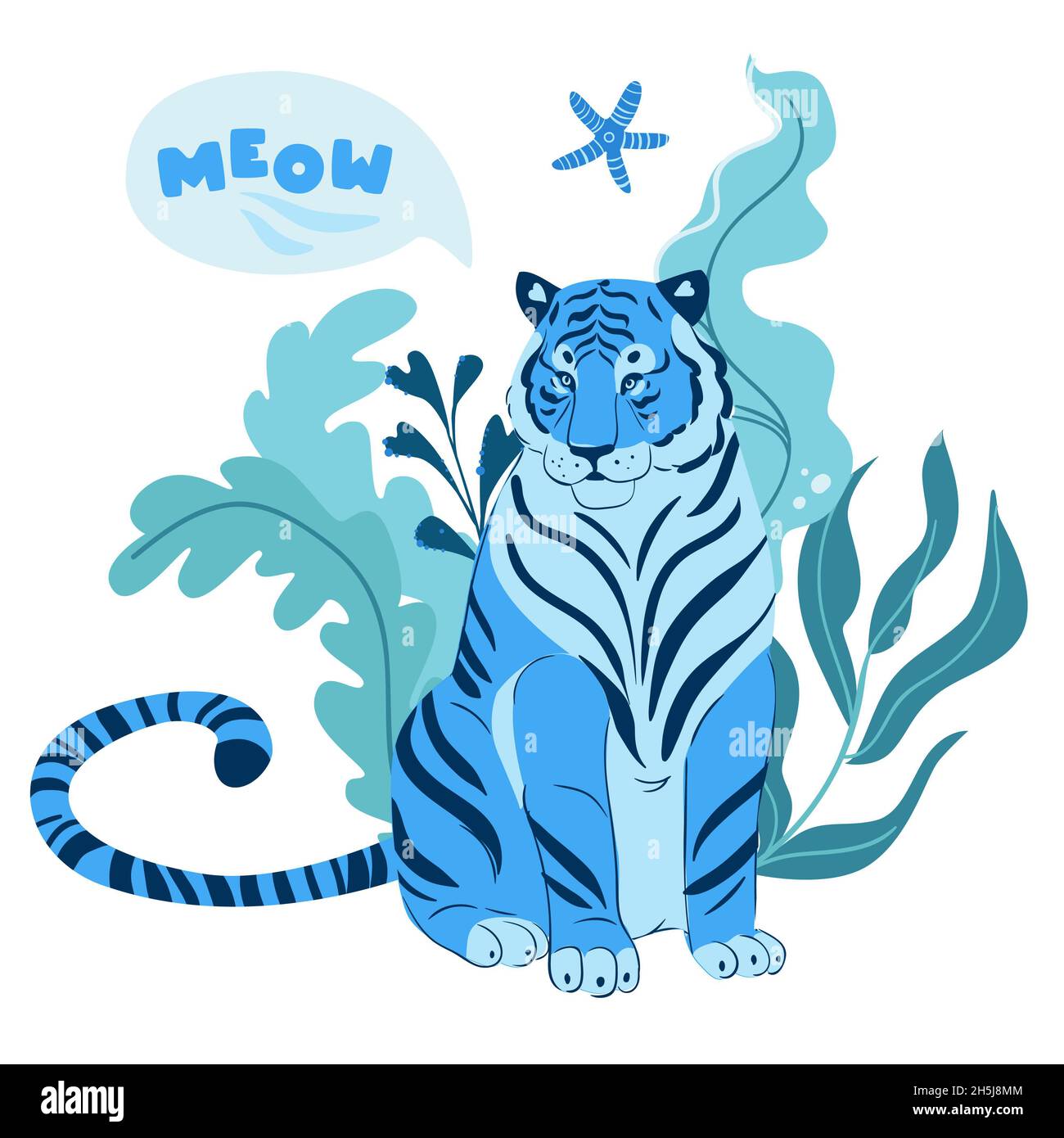 Amur tiger sitting isolated on white background. Vector tiger side view ...