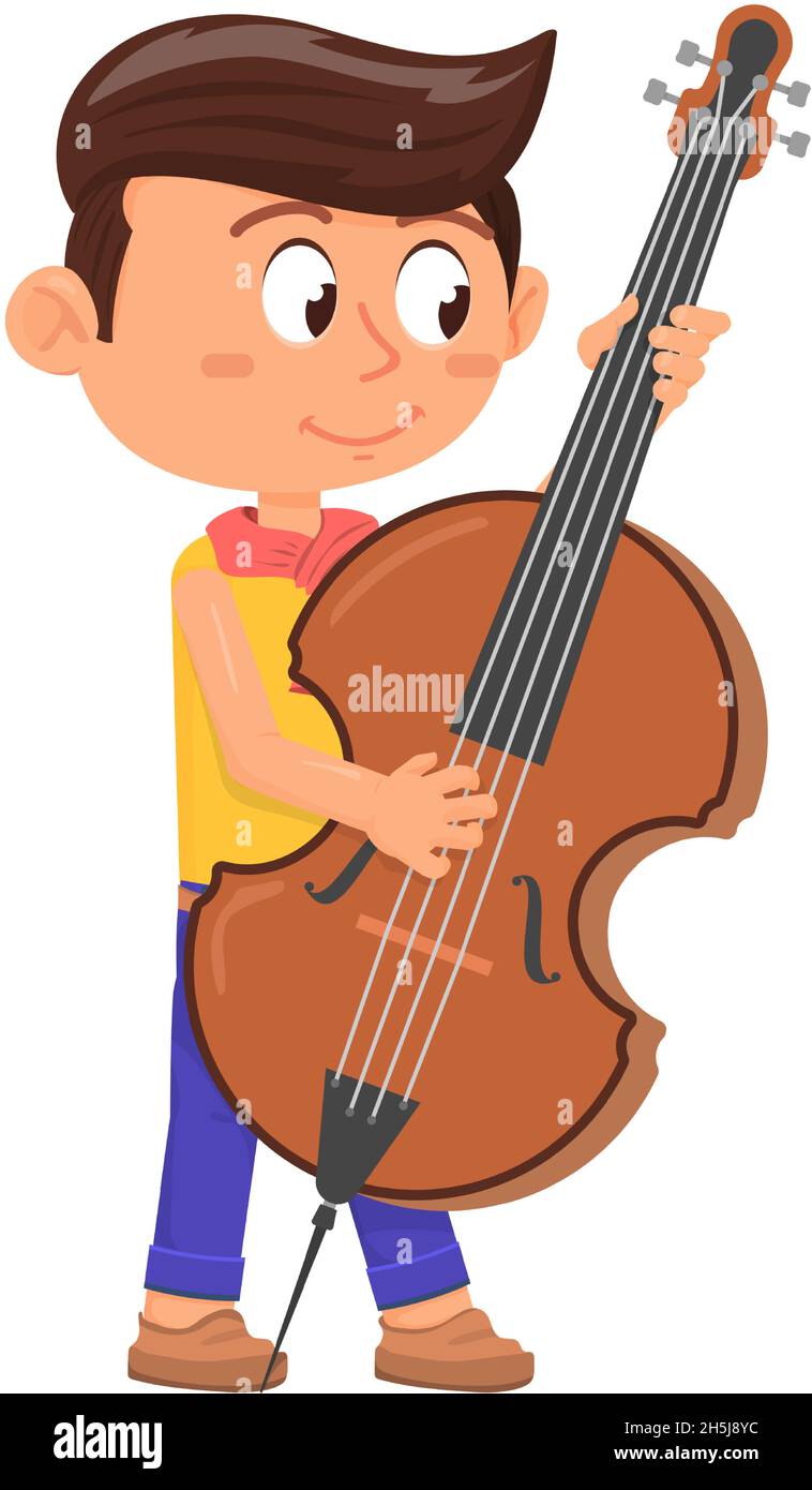 Cello player icon. Boy perfom music on bass violin Stock Vector Image ...