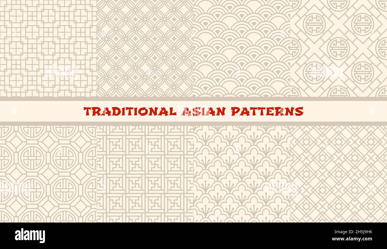 Asian ornaments seamless patterns. Korean, chinese and japanese ...
