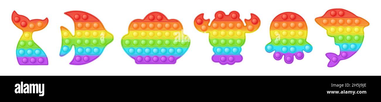 Set of sea animal forms pop it a fashionable rainbow fidget toys ...