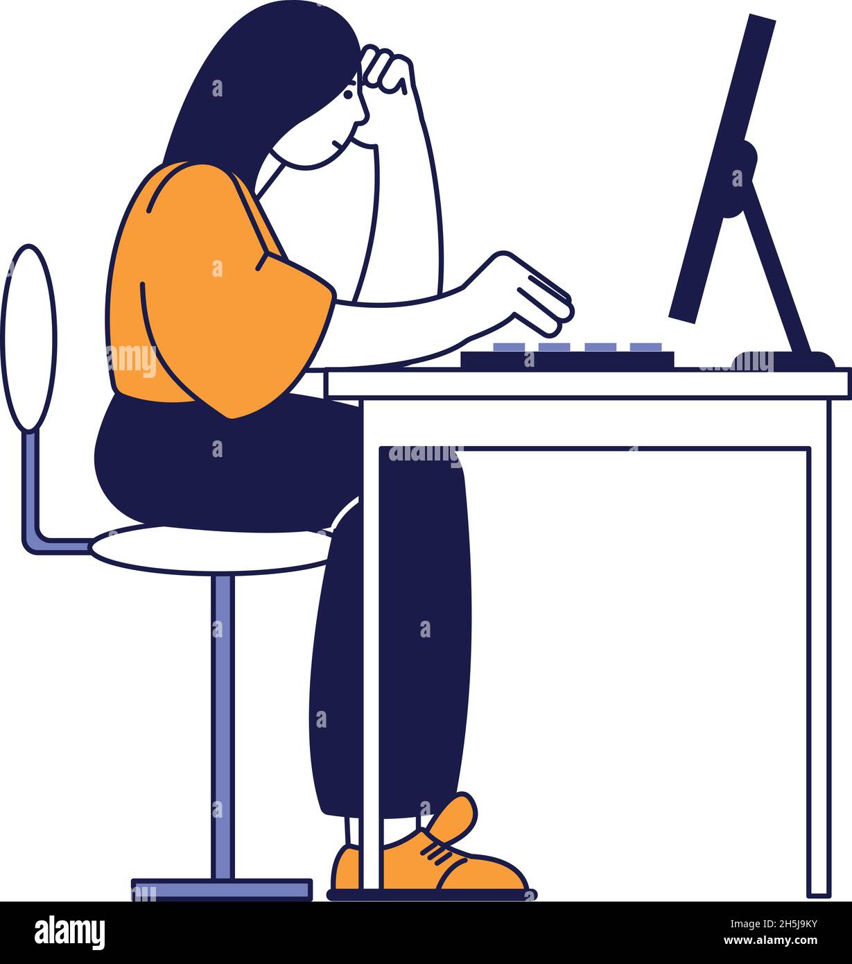 Young woman sitting at computer desk. Working woman concept Stock ...