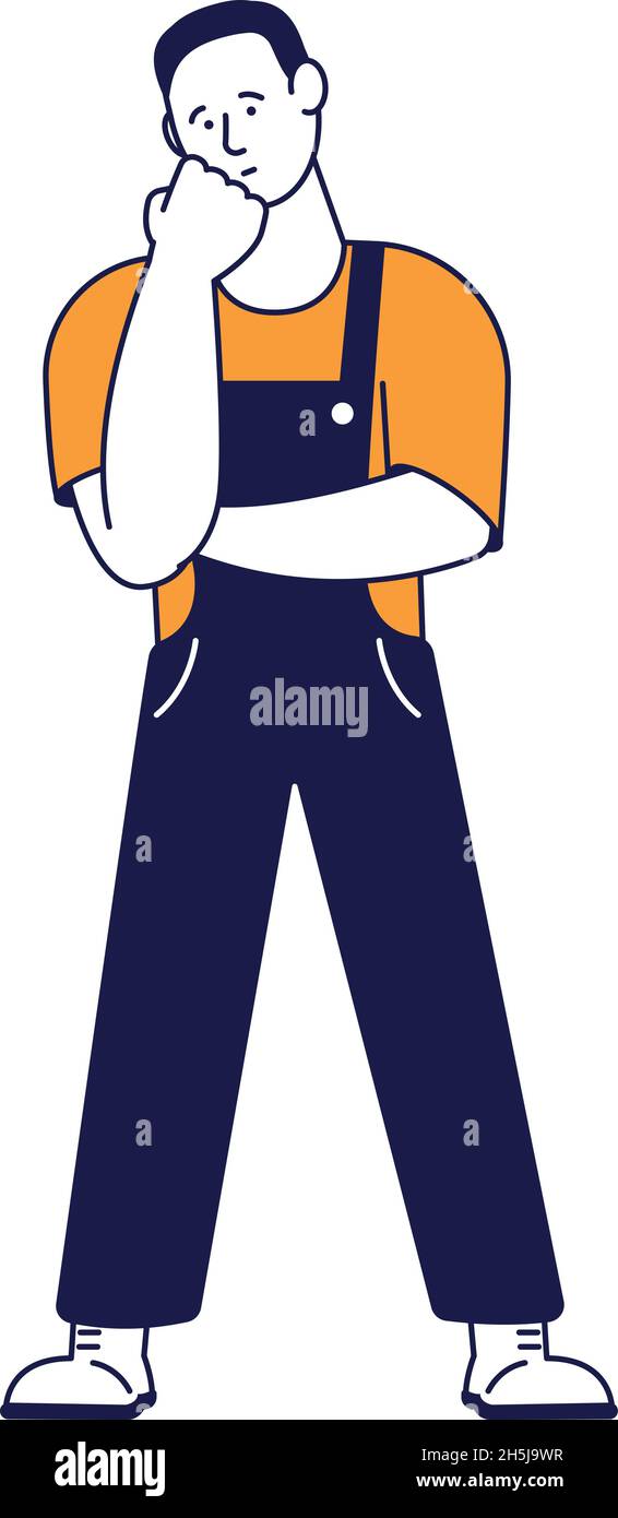 Standing man in overalls thinking. Solving problem concept Stock Vector ...