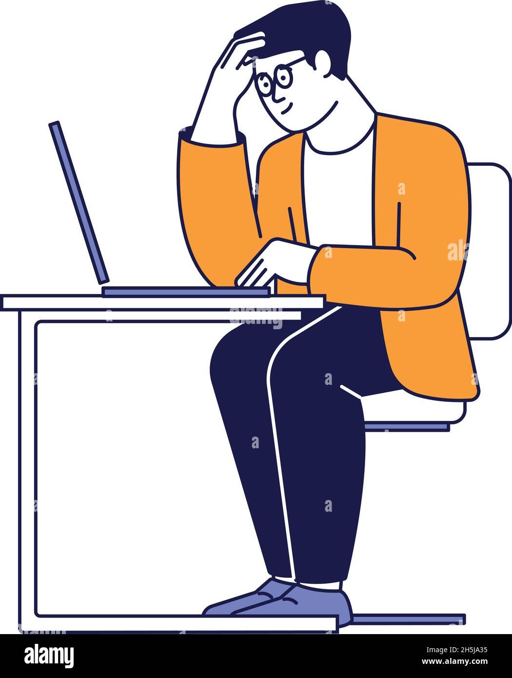 Businessman laptop desk office thinking Stock Vector Images - Alamy