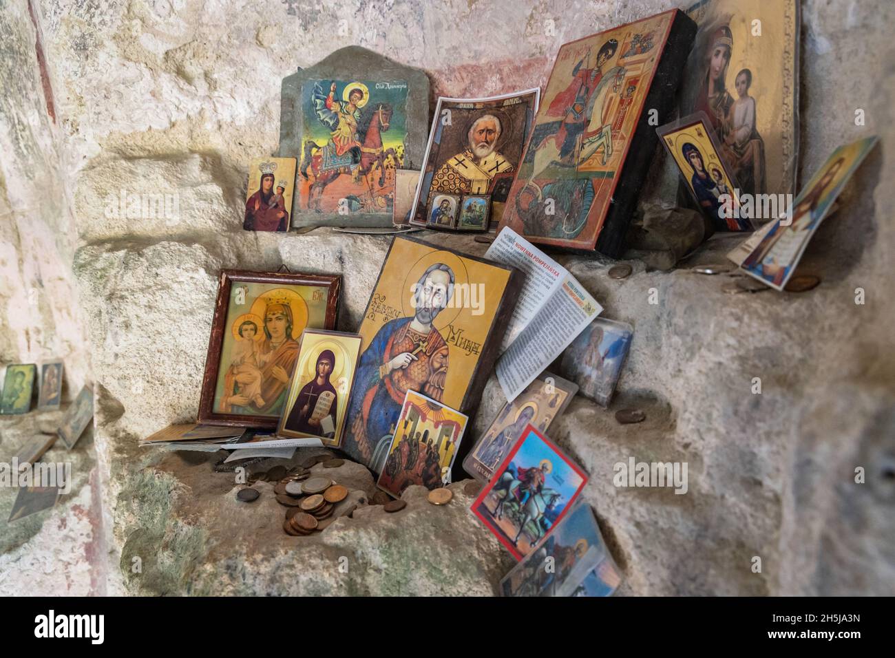 Offerings of visitors of Aladzha Monastery medieval Orthodox Christian ...
