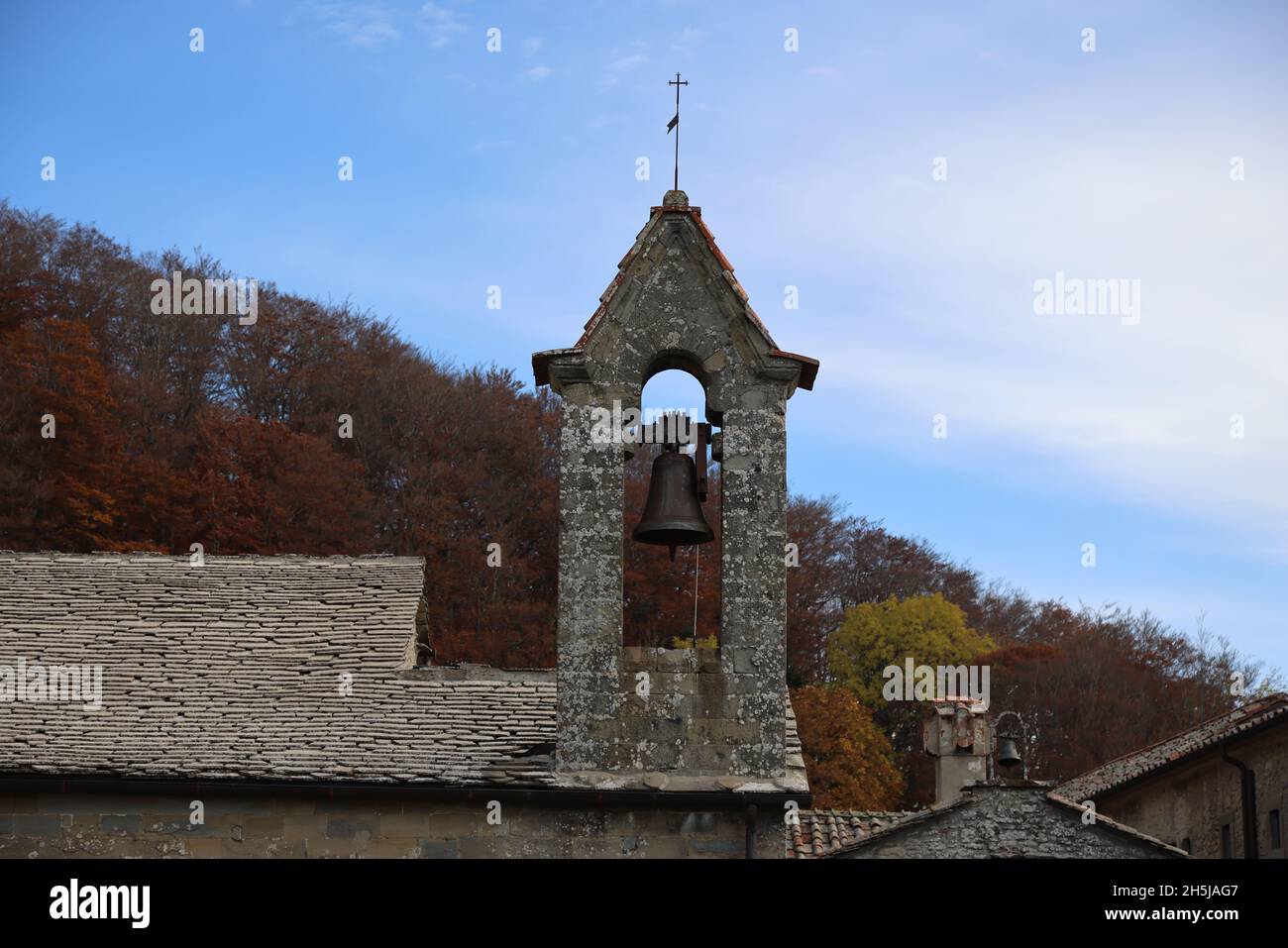 Bell tower in the Franciscan monastery of La Verna, Tuscany Stock Photo ...