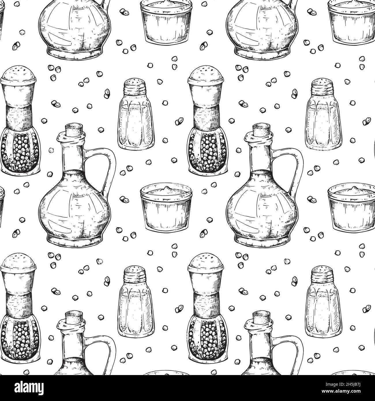 Hand drawn seasoning seamless pattern. Vector illustration in sketch ...