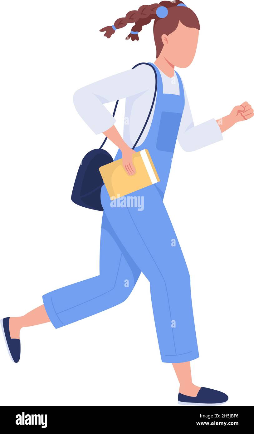 Female student running to school semi flat color vector character Stock ...