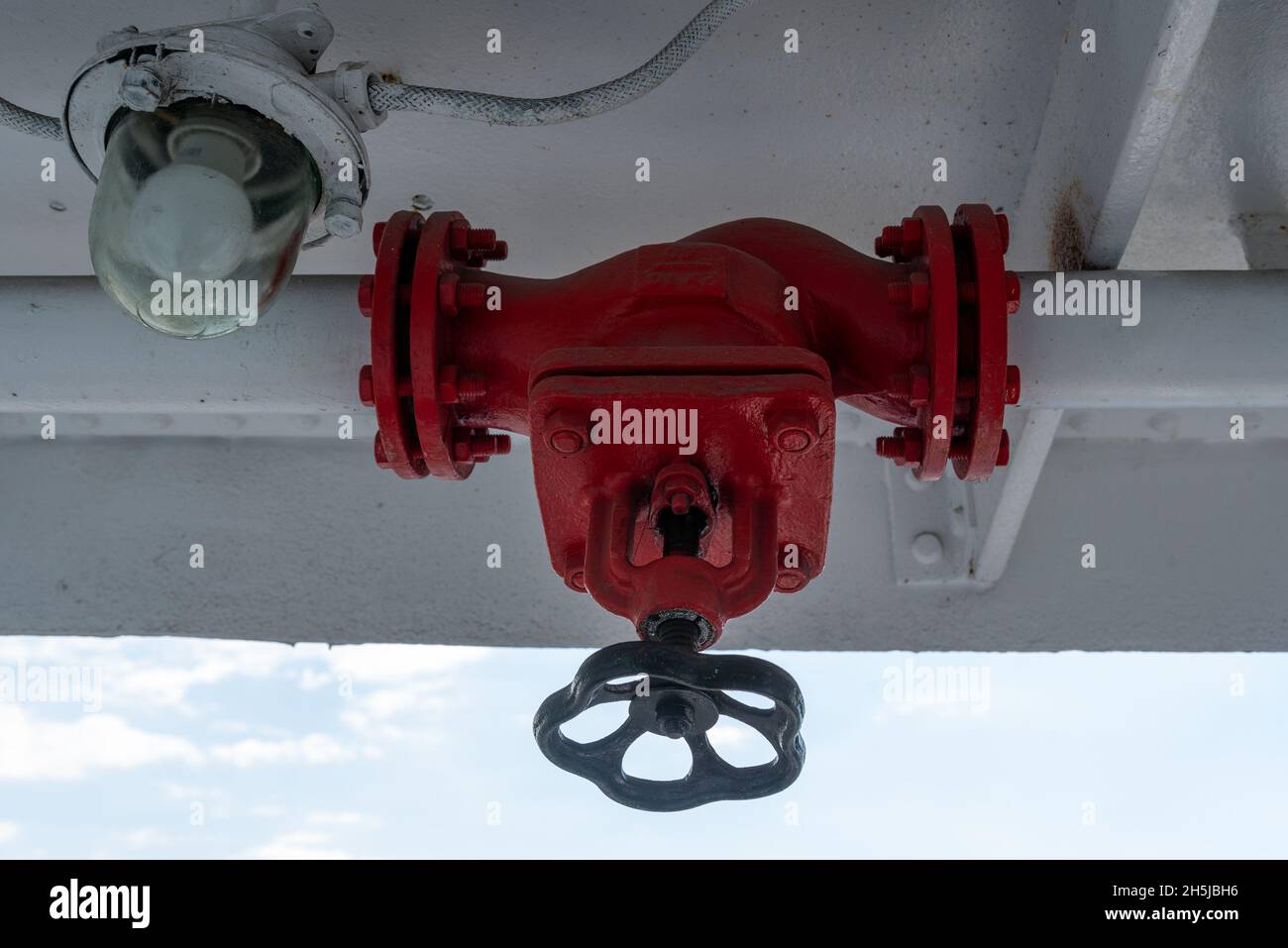 Industrial transfer of the red fire hydrant. Water fire extinguishing ...