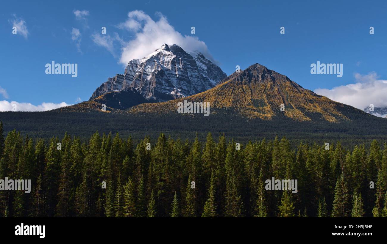 Beautiful view of majestic Mount Temple in Banff National Park, Alberta ...