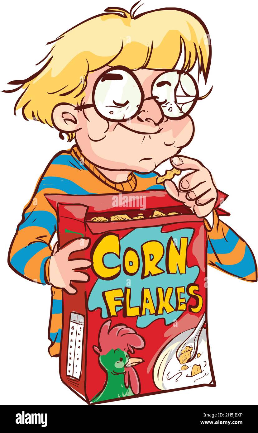 Vector illustration of cartoon boy eating corn flakes Stock Vector ...