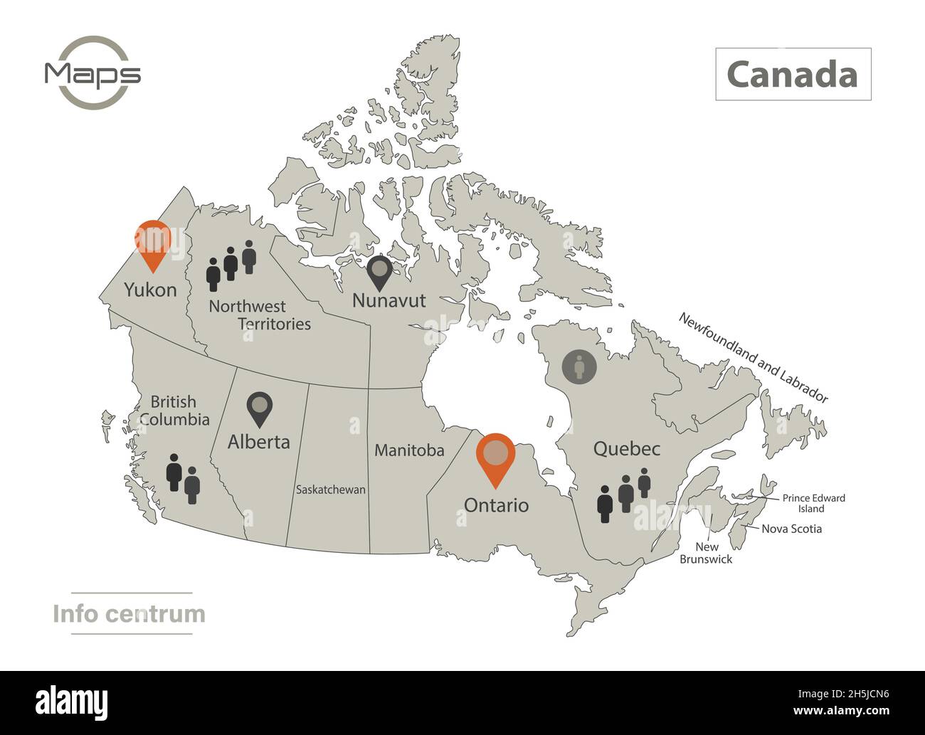 Canada map, individual regions with names, Infographics and icons ...
