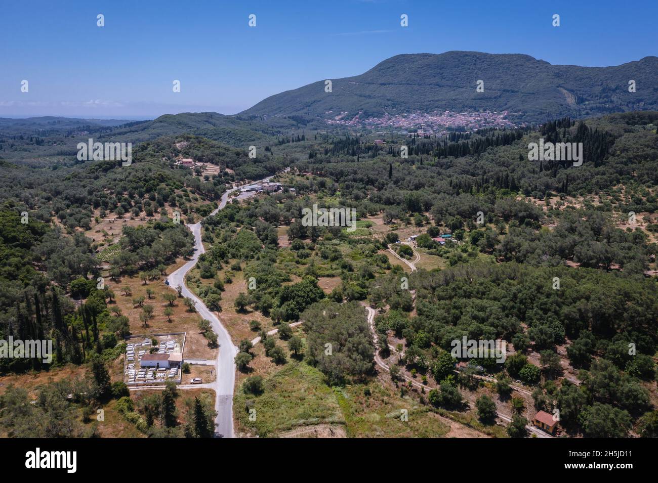 Aerial view of with Cemetery near Vouniatades village on the Greek ...
