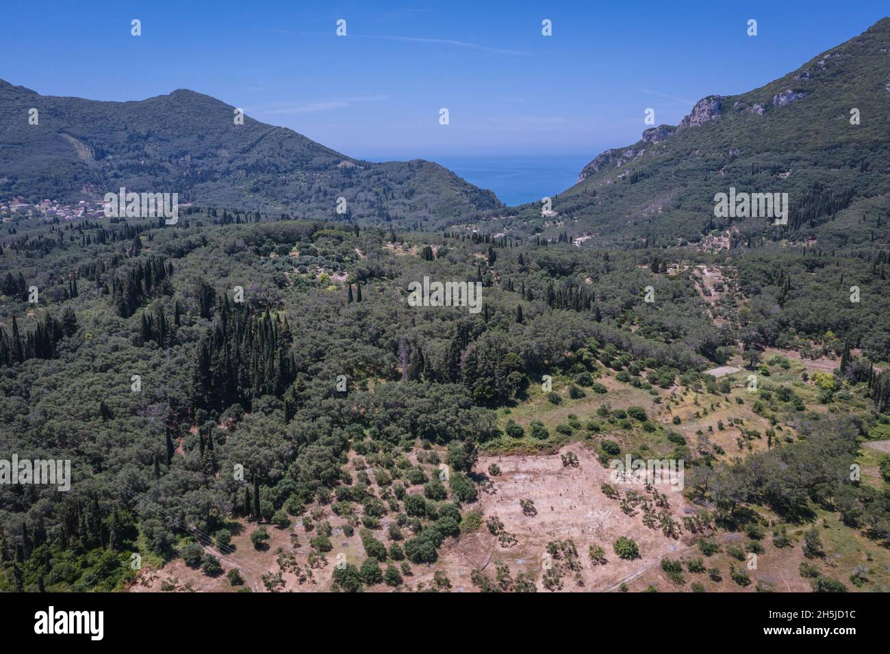 Aerial view of rural area near Vouniatades mountainous village on the ...