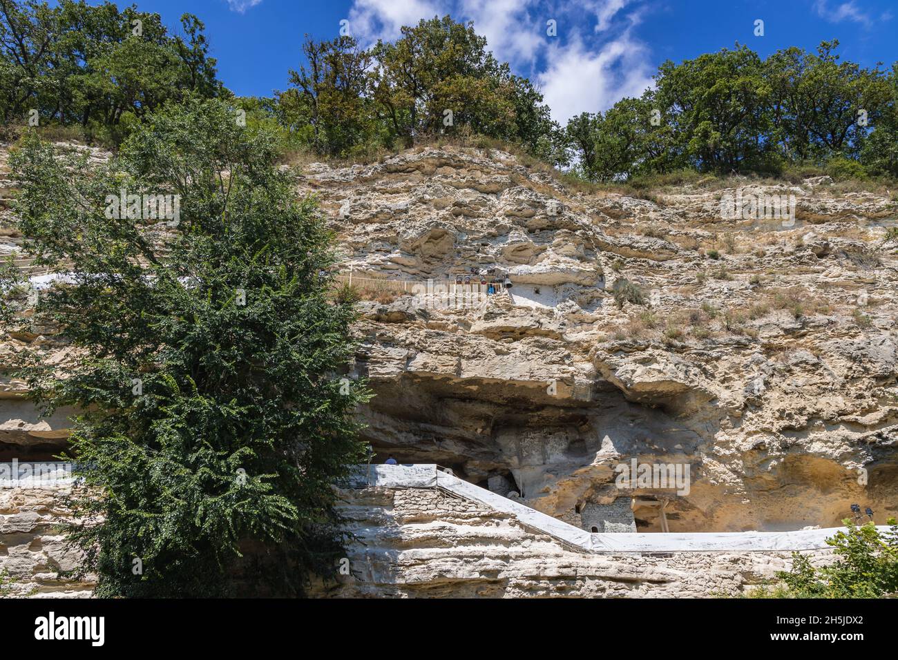 View on cliff with Aladzha Monastery medieval Orthodox Christian cave ...