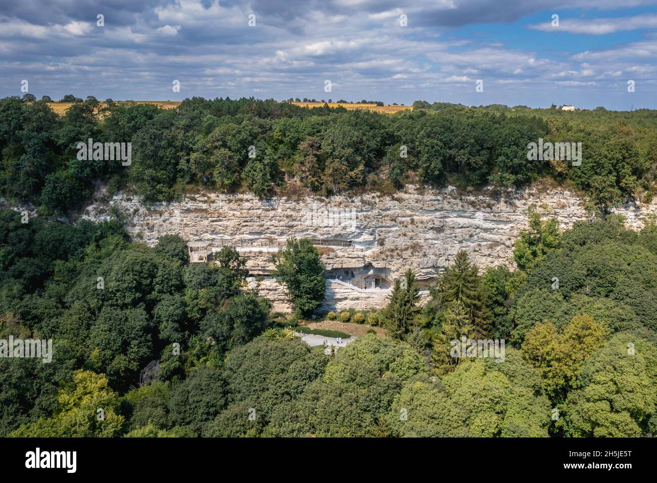 Aerial view of Aladzha Monastery medieval Orthodox Christian cave ...