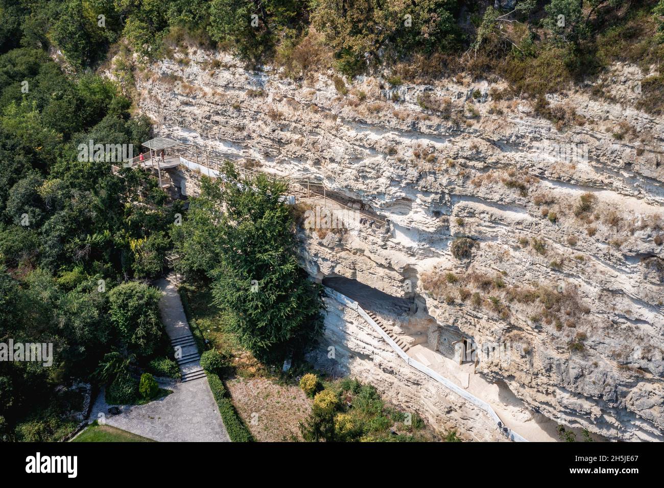Aerial view of Aladzha Monastery medieval Orthodox Christian cave ...