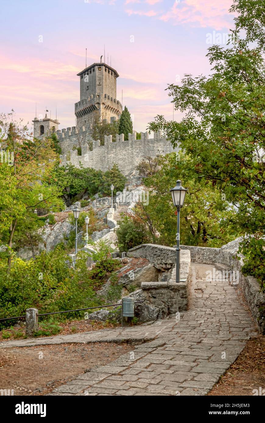 La Guaita Tower, the oldest of the three towers at the summit of Monte ...