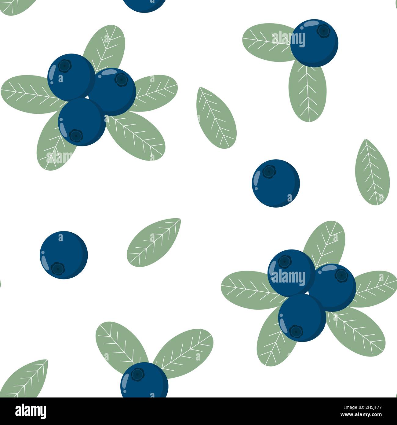 Blue blueberries with green leaves seamless pattern. Background with ...
